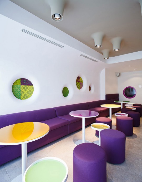 Beautiful Cafe Design with Dominant Purple Color - Interior Design Ideas