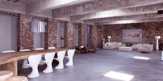 Open Plan Exposed Brick Wall Interior Decor - Interior Design Ideas